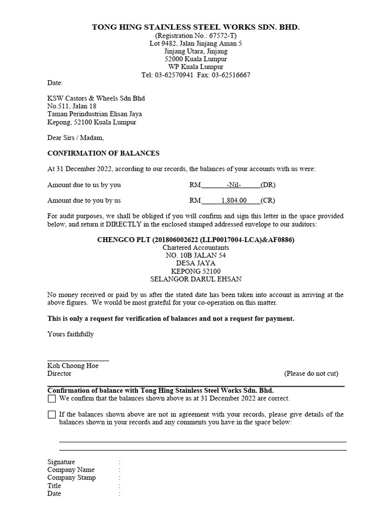 Debtors' and Creditors' Confirmation | PDF | Audit | Business Economics