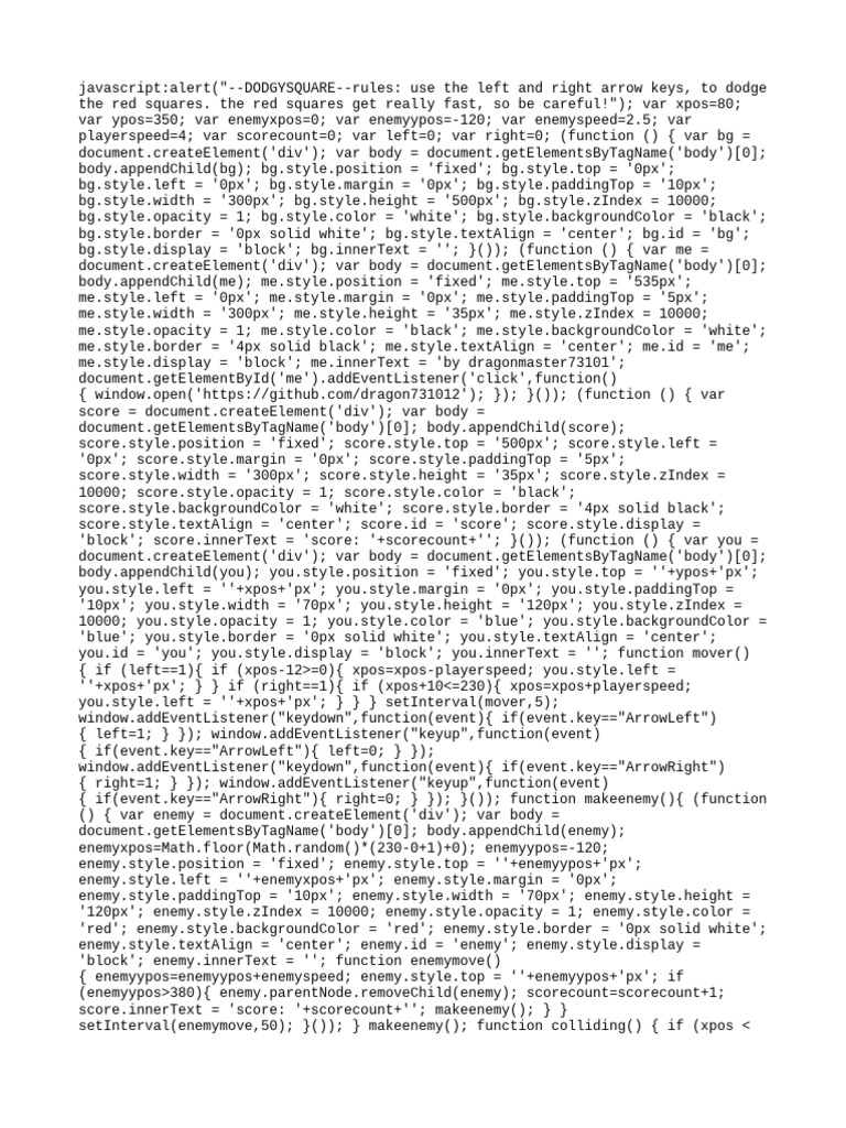 JavaScript Dodge Game Code | PDF | Games & Activities | Teaching Methods & Materials
