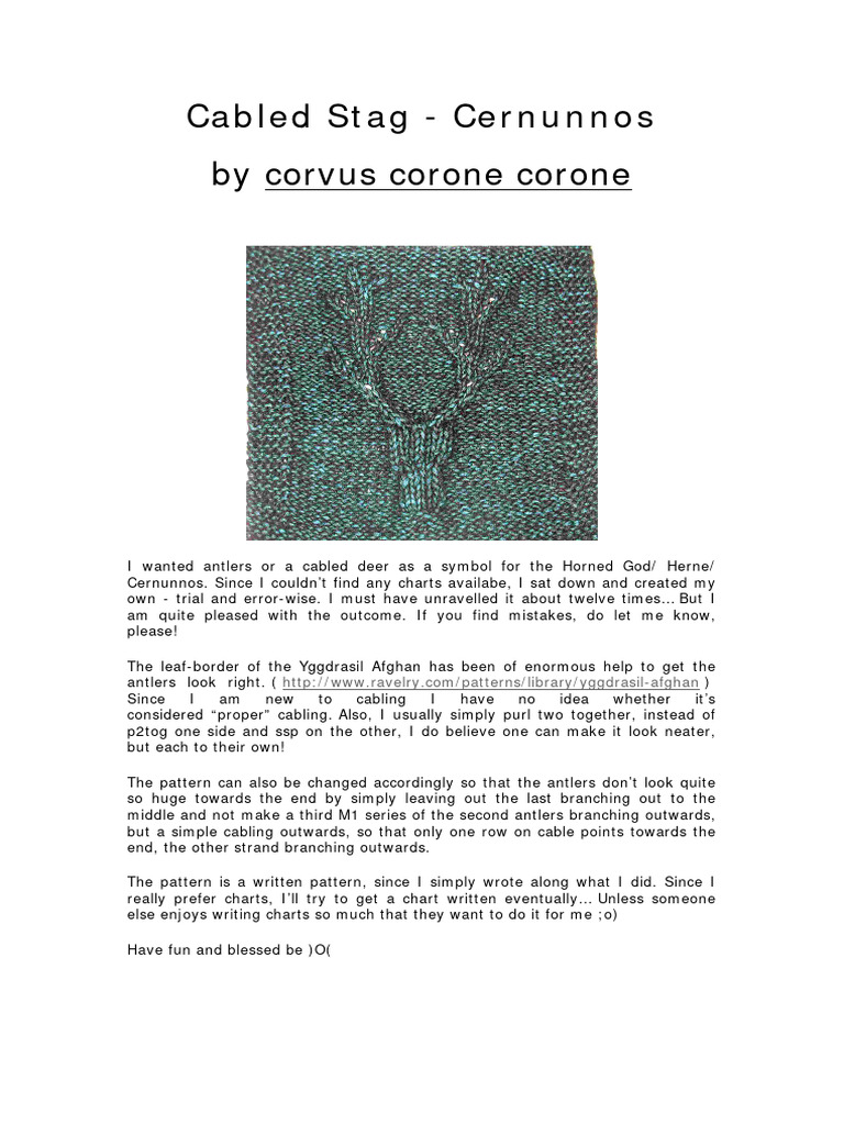 Cabled Stag - Cernunnos | PDF | Knitting