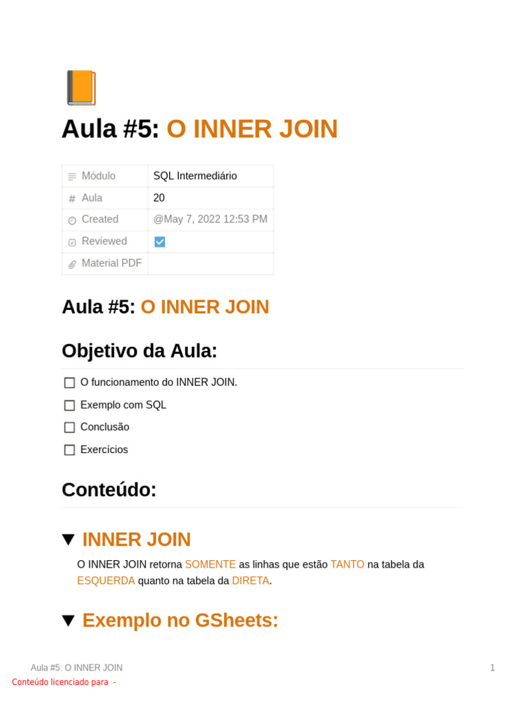Entendendo o INNER JOIN em SQL | PDF