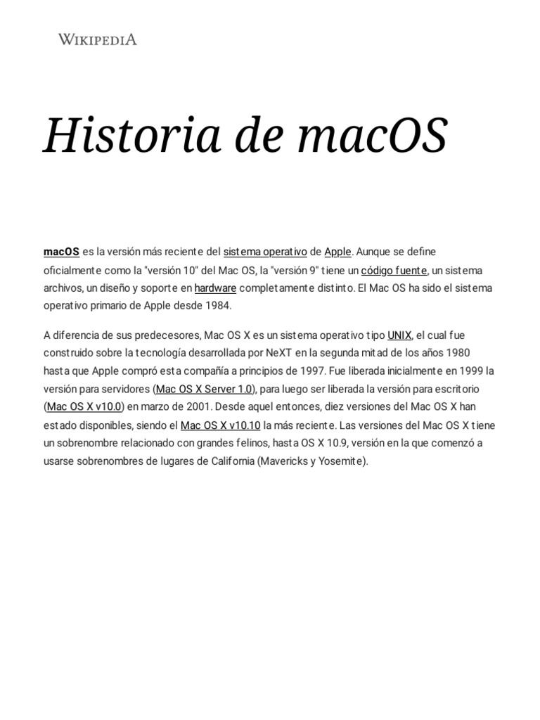 Historia de MacOS - Wikipedia, La Enciclopedia Libre | PDF | Mac OS | Arquitectura de brazo