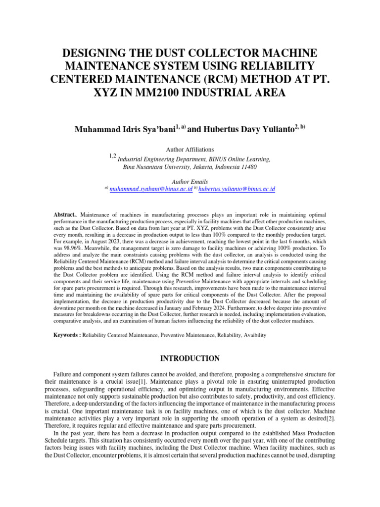 Designing The Dust Collector Machine Maintenance System Using ...