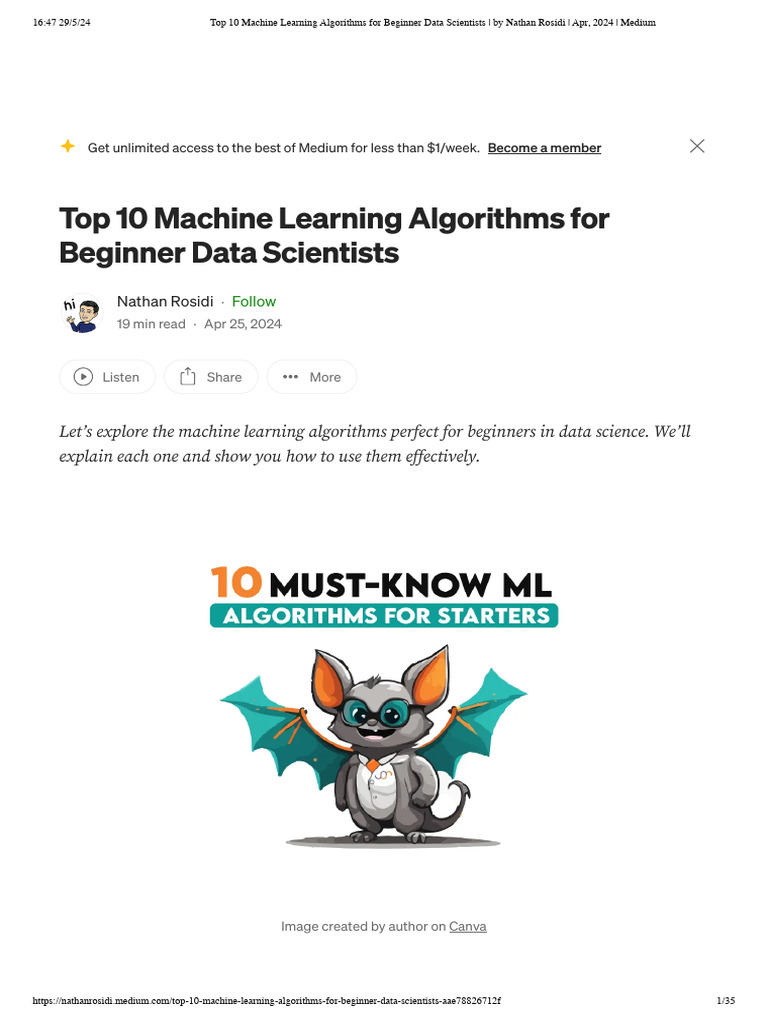Top 10 Machine Learning Algorithms For Beginner Data Scientists - by ...