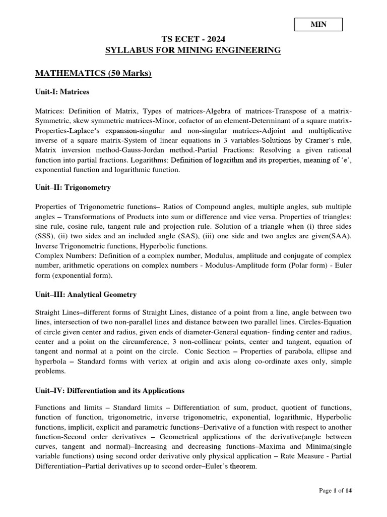 Mining Engineering Syllabus | PDF | Trigonometric Functions | Integral