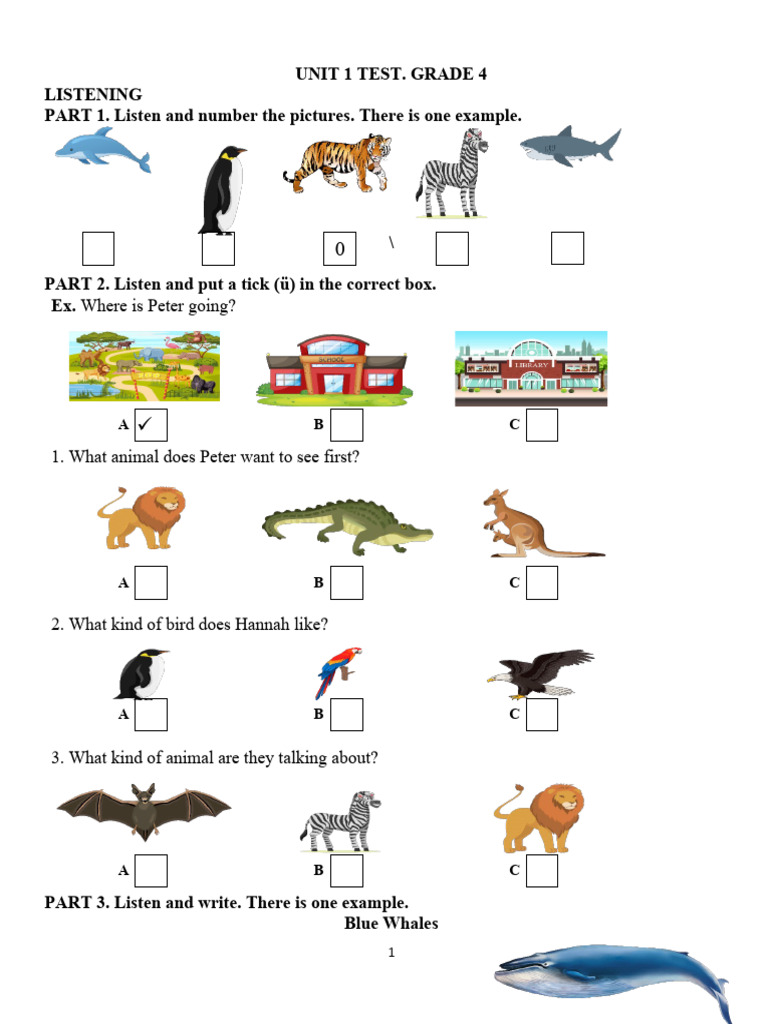 Grade 4 Unit Test Listening and Reading | PDF | Elephant
