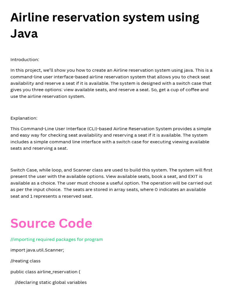 Airline Reservation System Using Java - 20240317 - 093045 - 0000 | PDF | Command Line Interface ...
