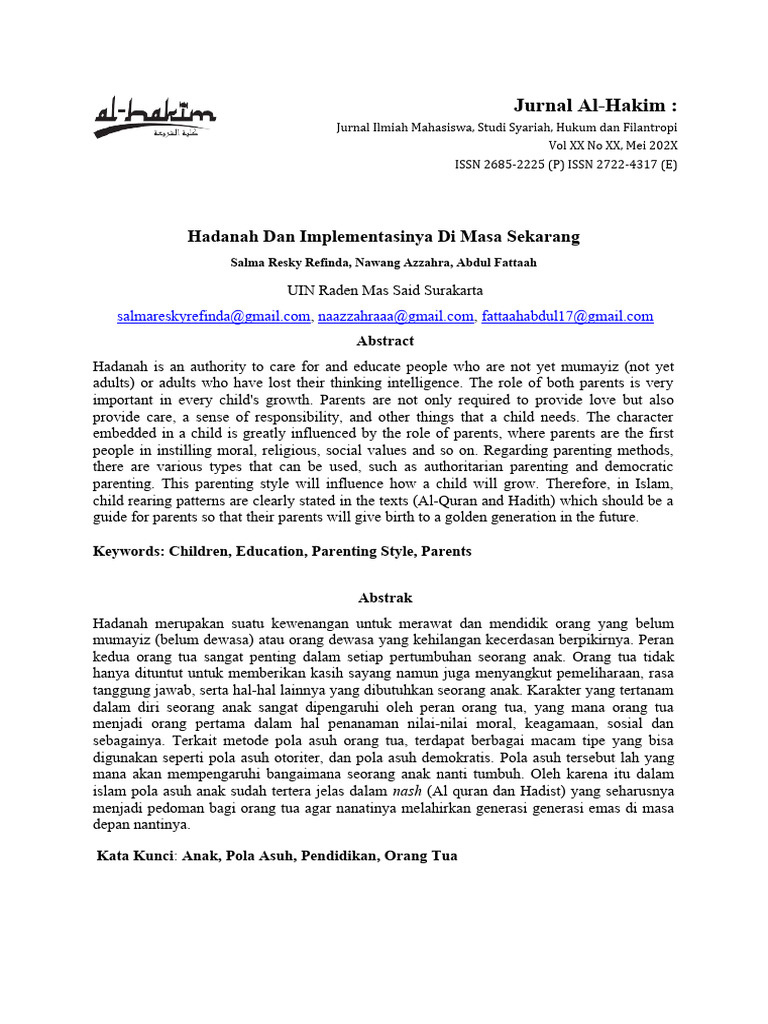 Hadanah Dan Implementasinya Di Masa Sekarang | PDF