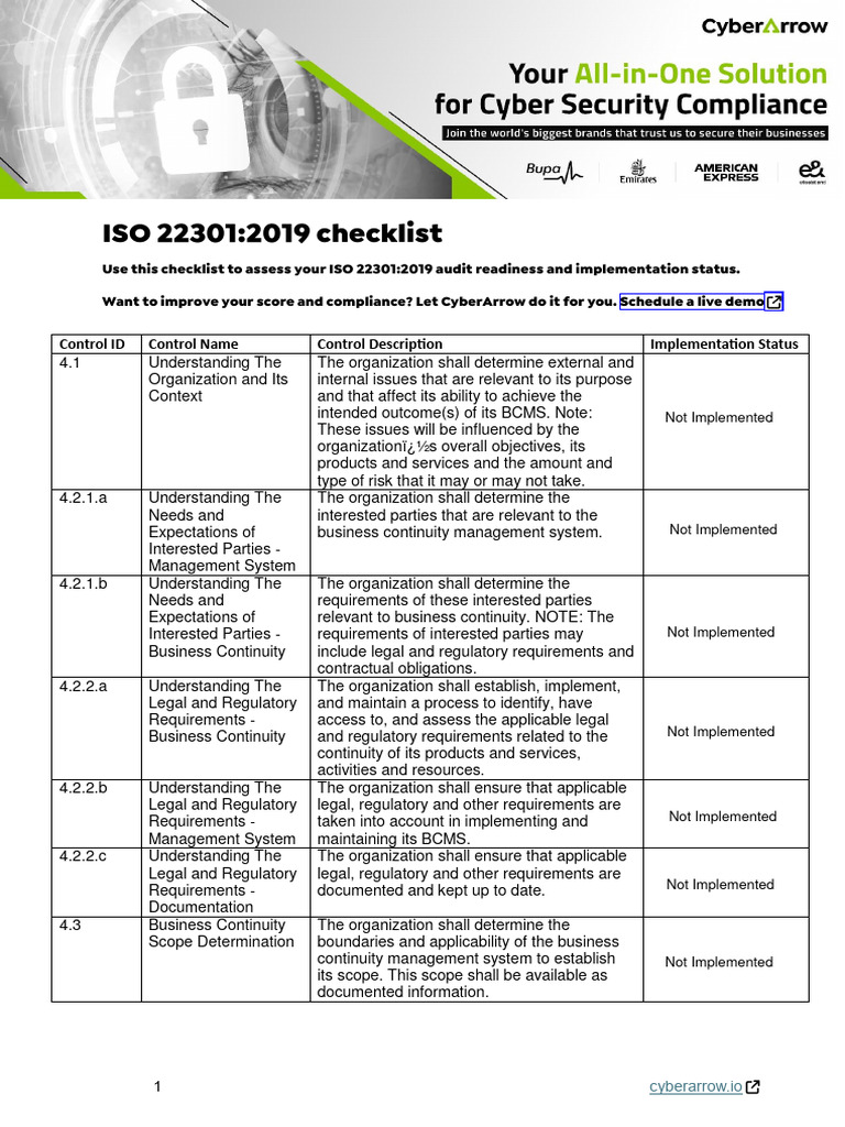ISO 22301 Checklist | PDF | Risk | Risk Management