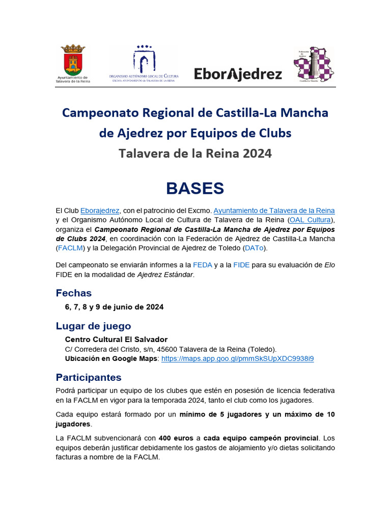 BASES - CR-CLM Clubs - Talavera 2024 | PDF | Árbitro | Juegos competitivos