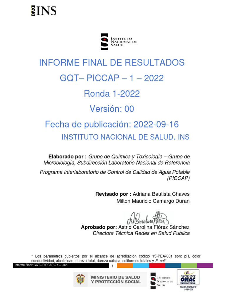 Informe Final de Resultados Ronda PICCAP 1-2022 V0 - Compressed | PDF | Agua potable