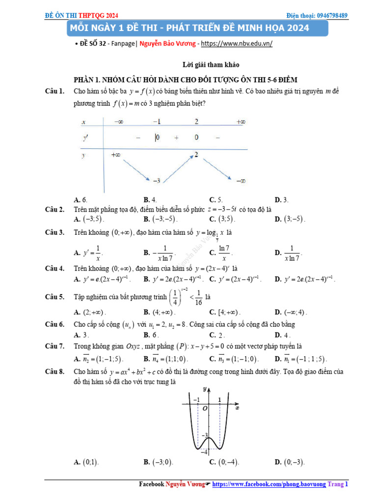 Đề Số 32 - Mỗi Ngày 1 Đề Thi 2024 - Phát Triển Đề Minh Họa 2024 | PDF