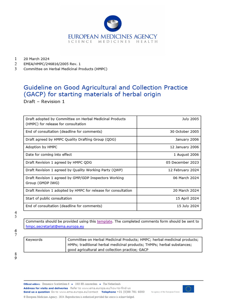 Good Collection Practice - draft-EMA - GACP - Starting-Materials-Herbal ...