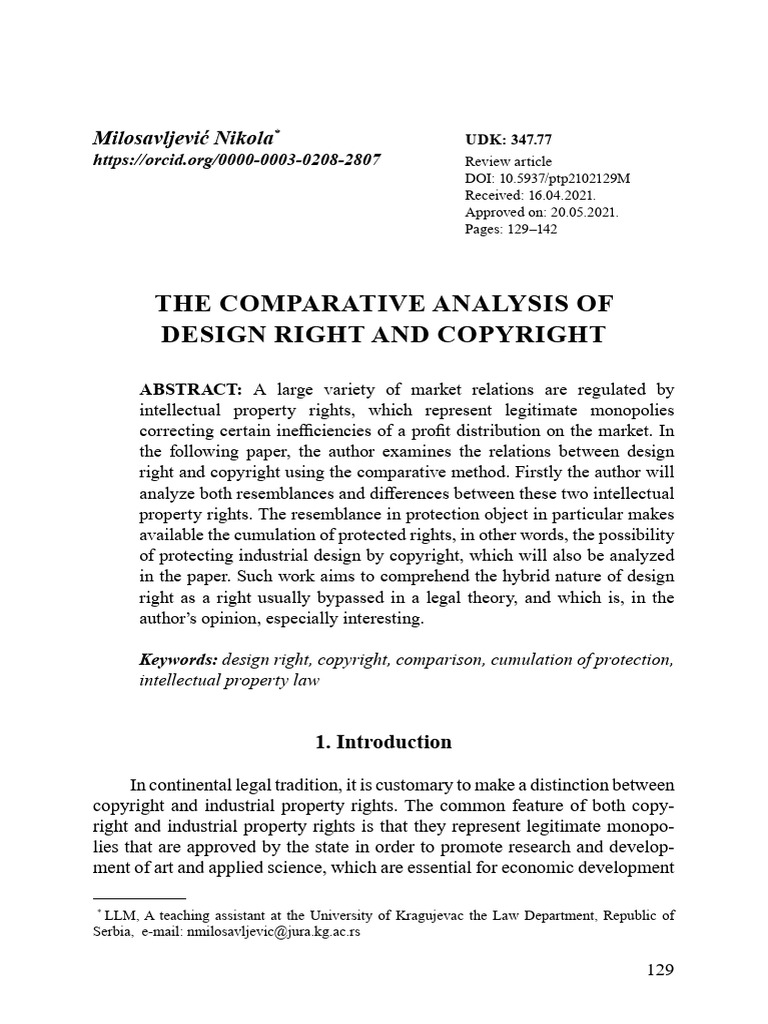 The Comparative Analysis of Design Right and Copyright | PDF ...