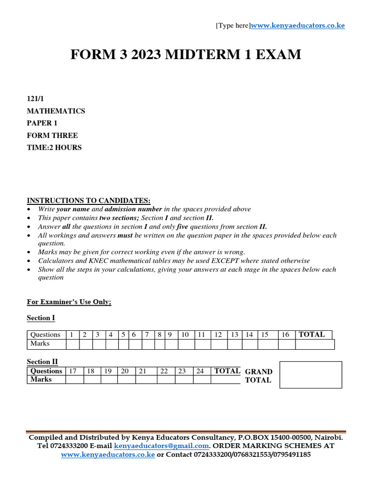 Form 3 2023 Midterm 1 Exam: WWW - Kenyaeducators.co - Ke | PDF ...