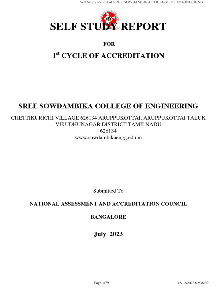 Self Study Report: 1 Cycle of Accreditation | Download Free PDF | Interdisciplinarity | Leadership