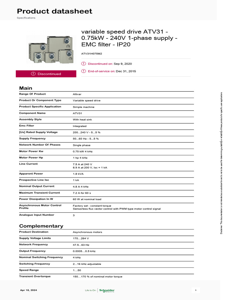 Altivar 31 Variable Speed Drive Specs | PDF | Electric Motor | Relay