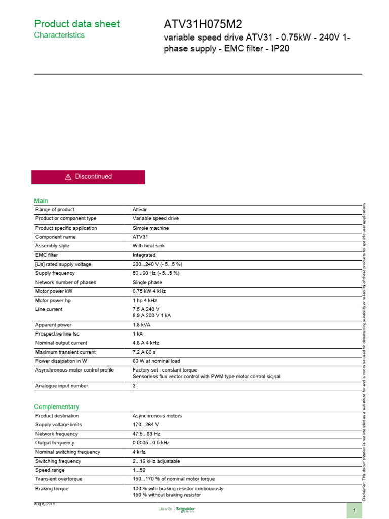 ATV31H075M2 Datasheet | PDF | Electric Motor | Electric Power