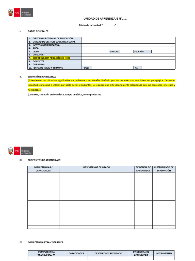 PROPUESTA FORMATO - UNIDAD DE APRENDIZAJE 2024 | PDF | Aprendizaje | Maestros
