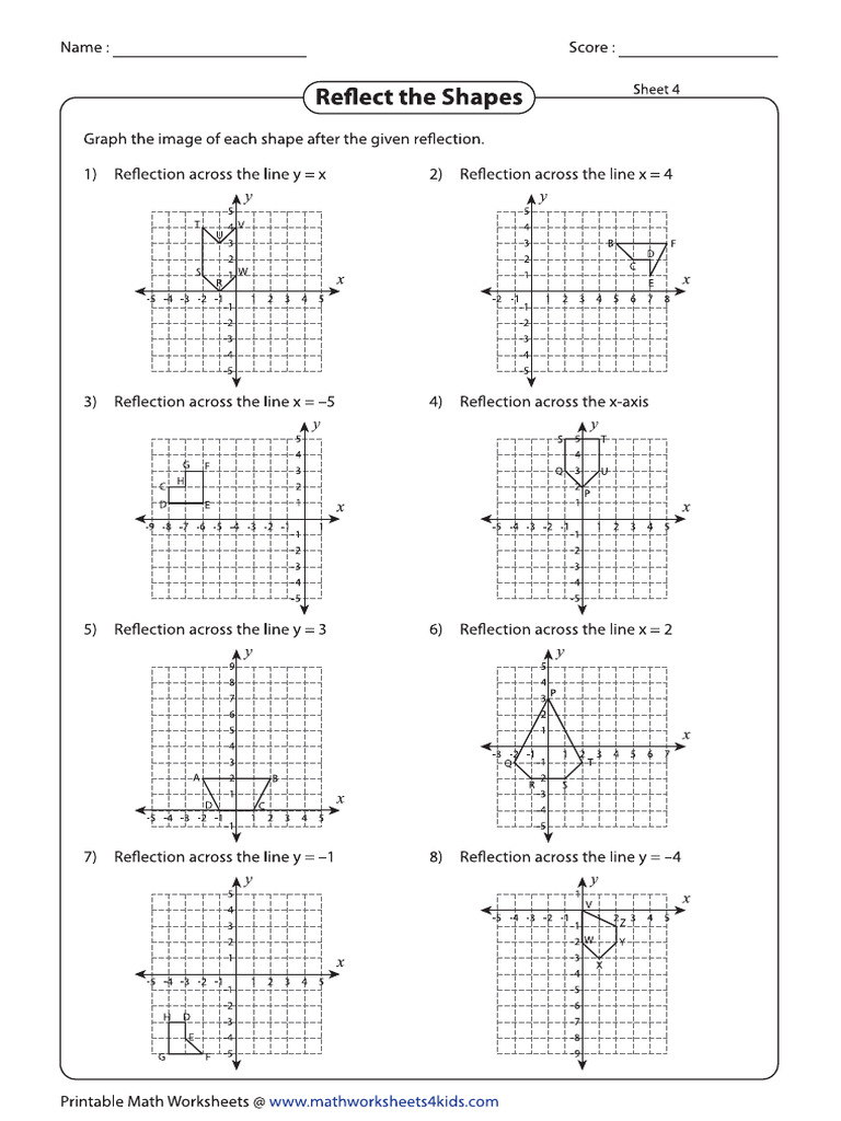 Worksheets 7th Grade Geometrical Figures Reflection Shapes 4 | PDF