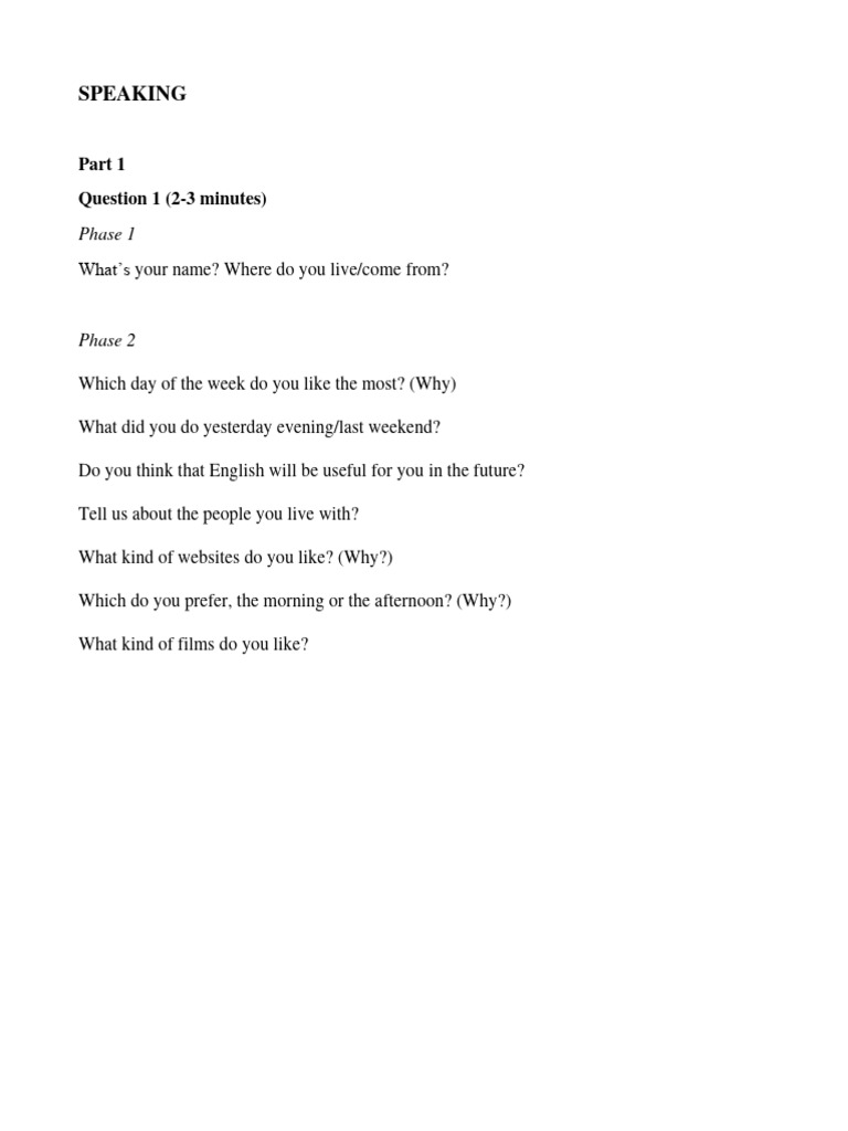 Speaking - Test 1 | PDF