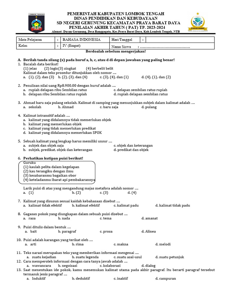 Print - Soal BHS - Indonesia | PDF