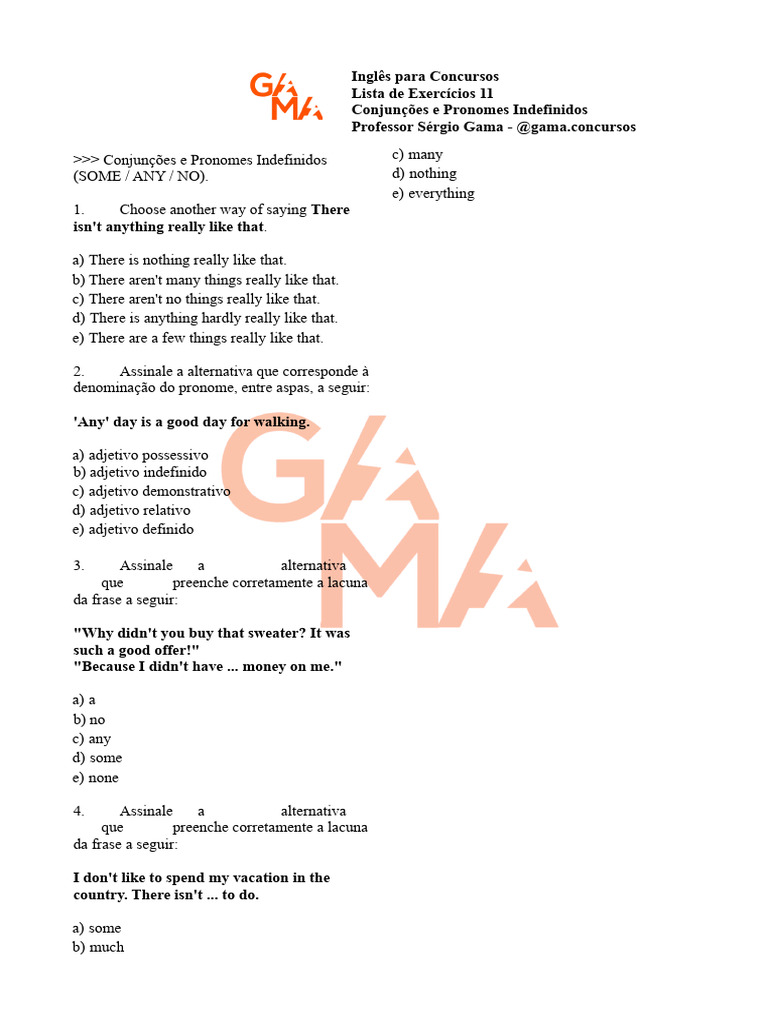 LISTA 11 - Conjuncoes e Pronomes Indefinidos - Docx 2 | PDF | Language Arts & Discipline
