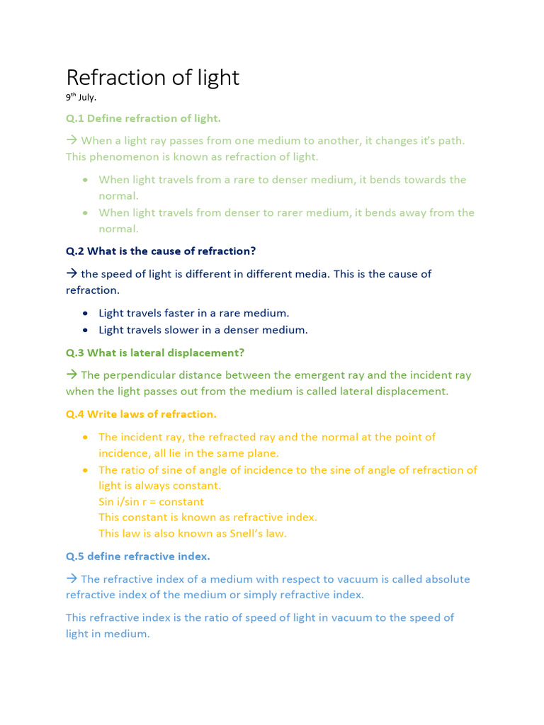 Refraction of Light | PDF | Teaching Methods & Materials | Technology ...
