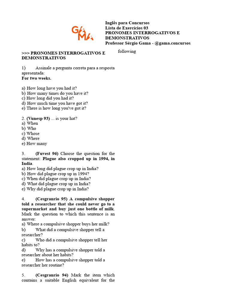 Lista03 Pronomesinterrogativosedemonstrativos - Docx 3 | PDF | Linguistics
