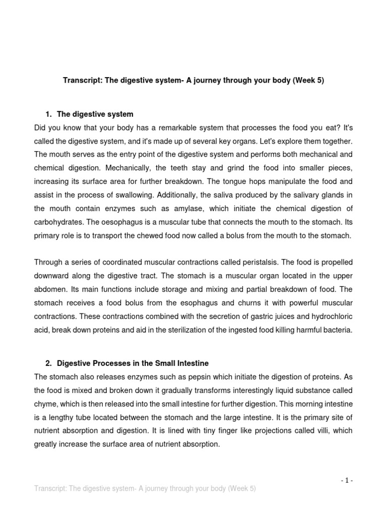 Transcript the Digestive System- A Journey Through Your Body (Week 5 ...