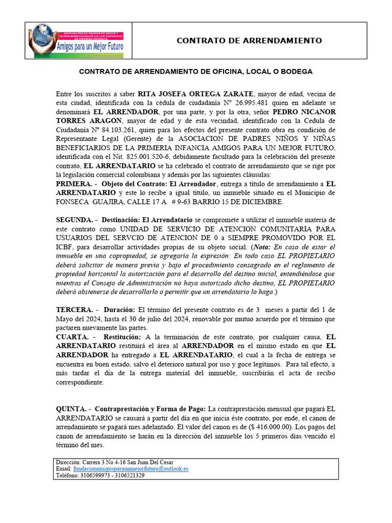 Contrato de Arrendamiento Uds Fonseca Rita Josefa Ortega Zarate-1 | PDF ... Contrato de Arrendamiento Uds Fonseca Rita Josefa Ortega Zarate-1 | PDF ...