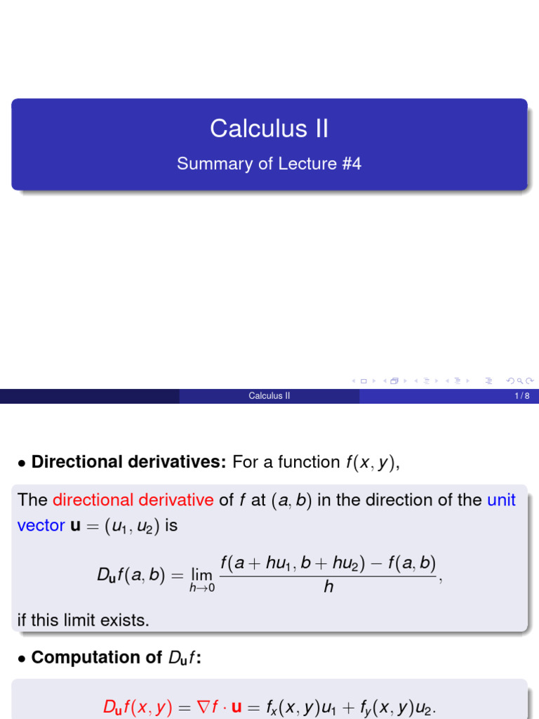 Calculus II - Summary of Lecture #4 | PDF | Derivative | Mathematical Analysis