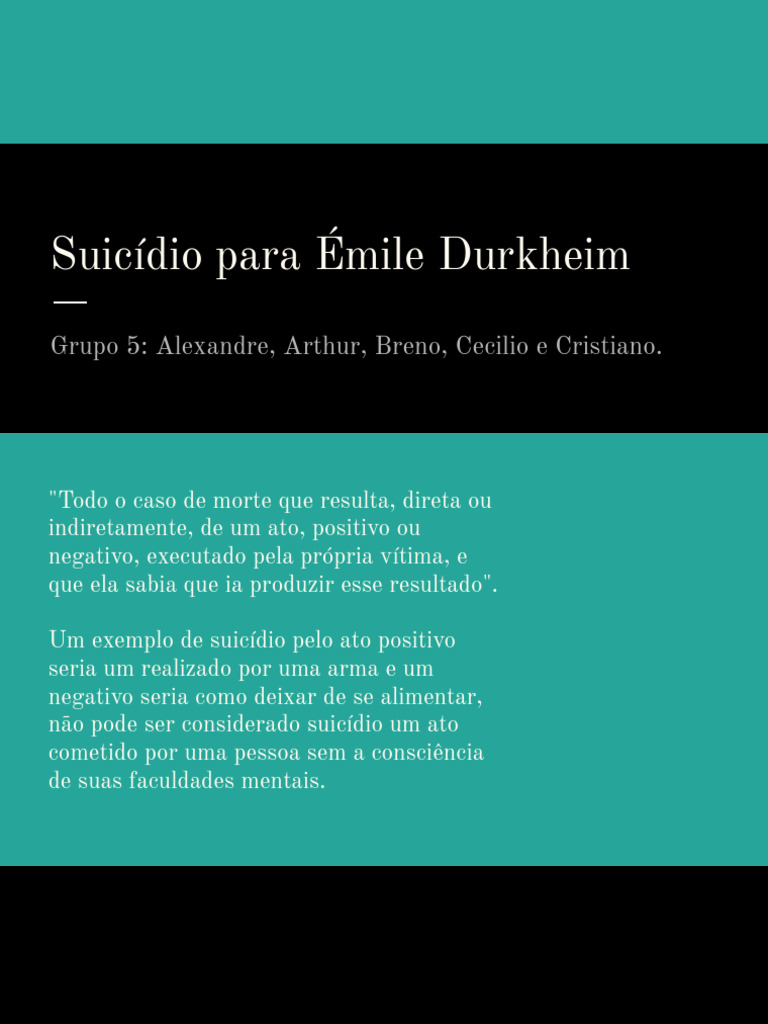 Trabalho de Sociologia - O Suicídio para Émile Durkheim | PDF ...