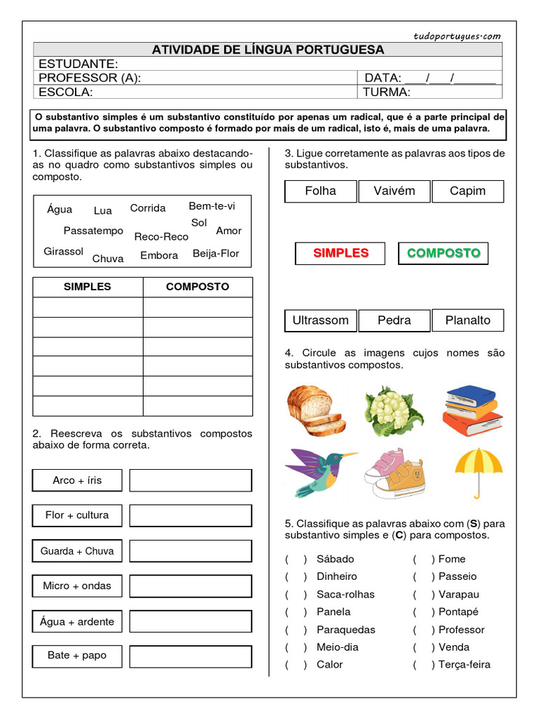 Substantivos Simples e Compostos 04 Tudo Portugues | PDF