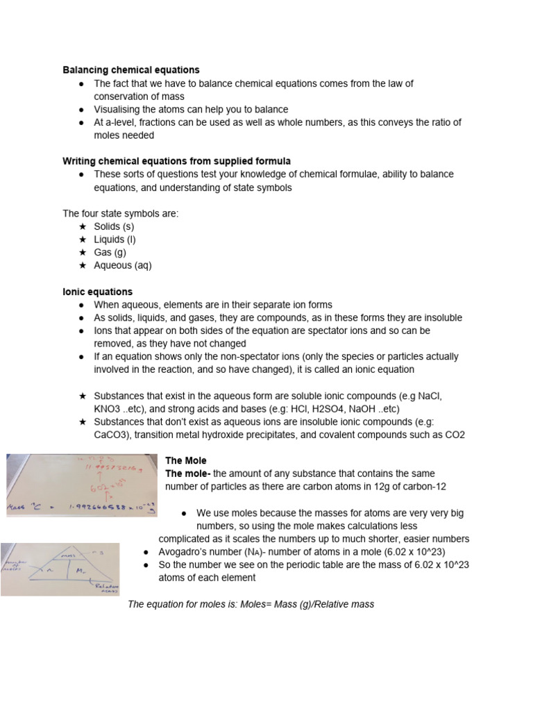 Compounds, Formulae, and Equations & Amount of Substance Notes | PDF ...