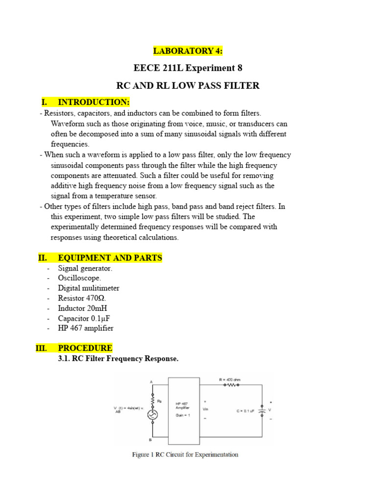 LABORATORY 4 | PDF | Electronic Filter | Low Pass Filter