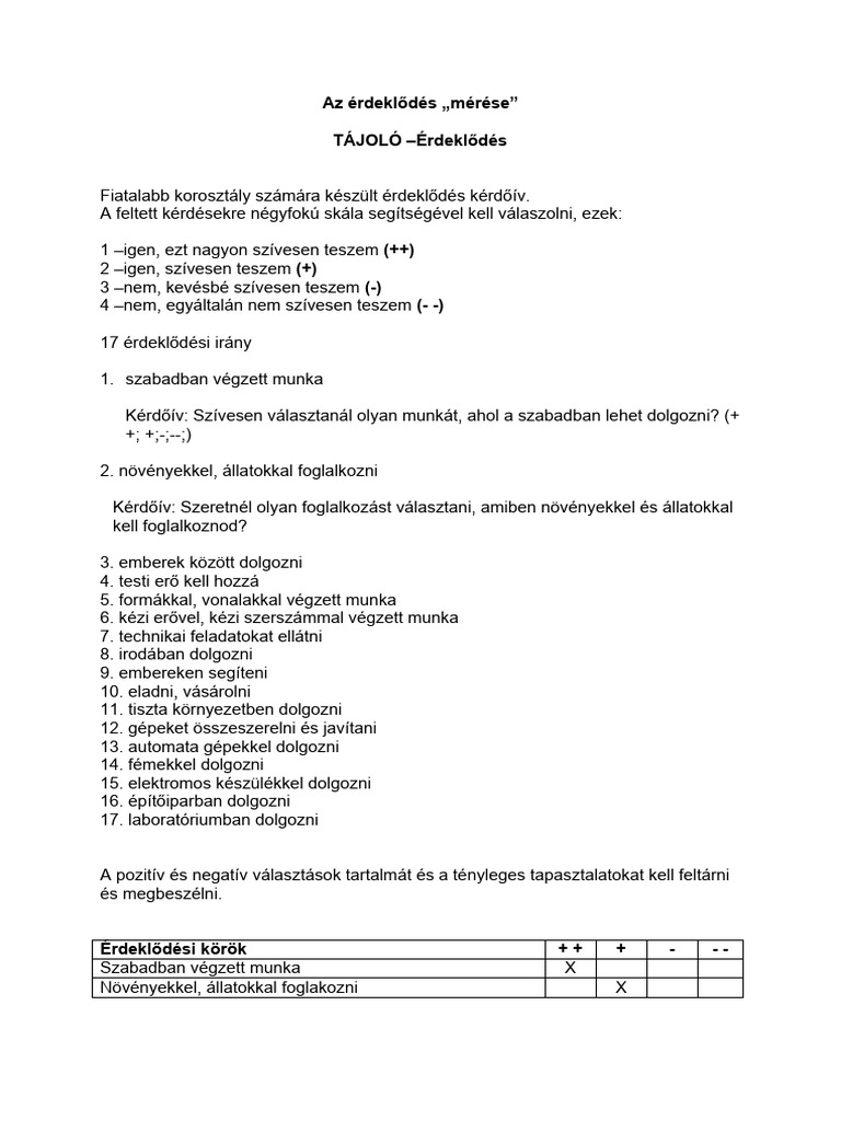 Életpálya És Karrier TÁJOLÓ Érdeklődés Kérdőív | PDF