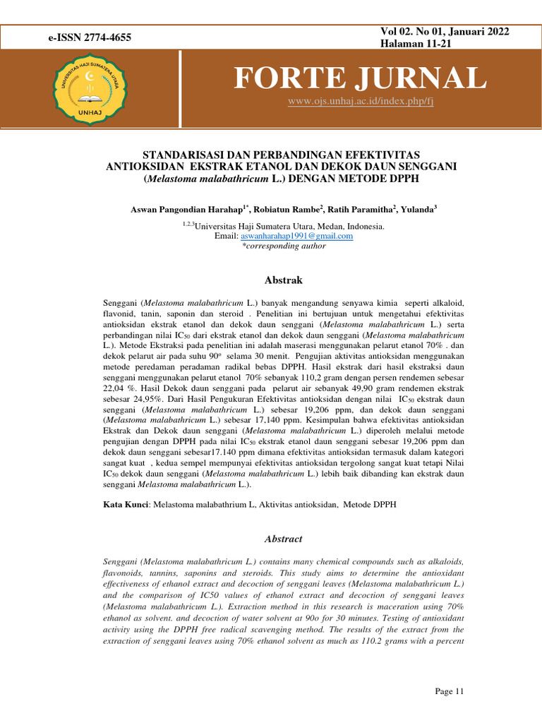 Forte Jurnal: e-ISSN 2774-4655 Vol 02. No 01, Januari 2022 Halaman 11-21 | PDF