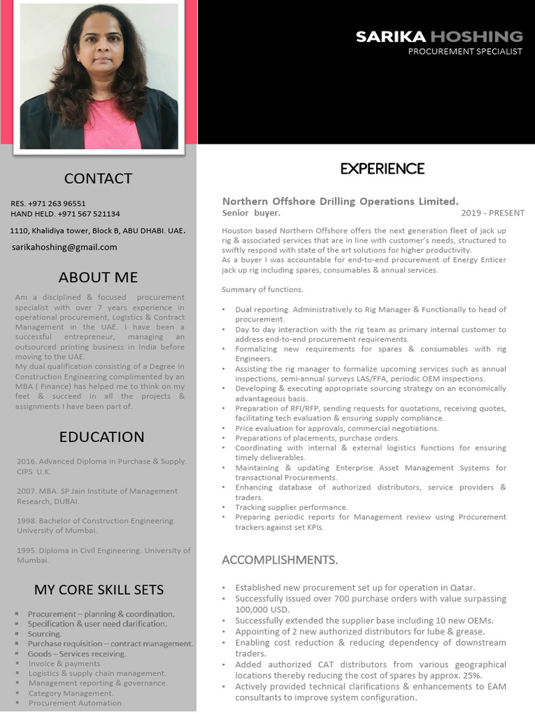 Experience Contact: Sarika | PDF | Procurement | Supply Chain