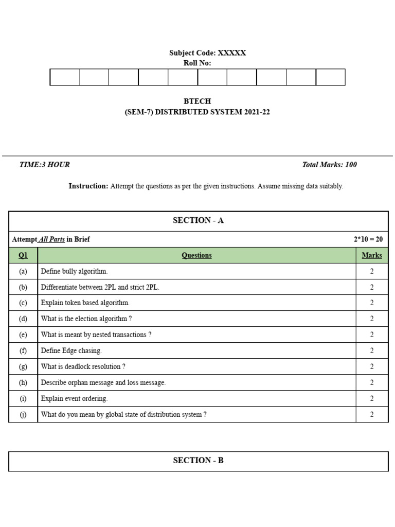DISTRIBUTED SYSTEM Question Paper 21 22 | PDF | Distributed Computing | Computer Architecture