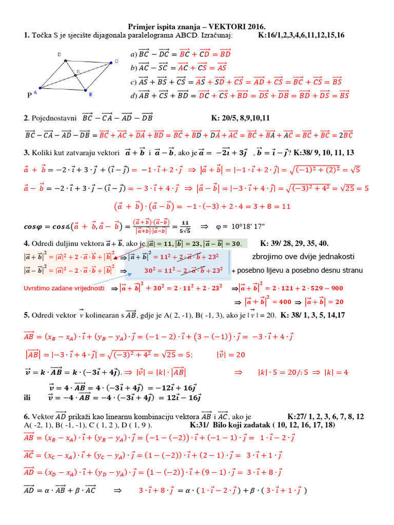 Primjer Ispita Znanja VEKTORI - Rjeå¡enja | PDF