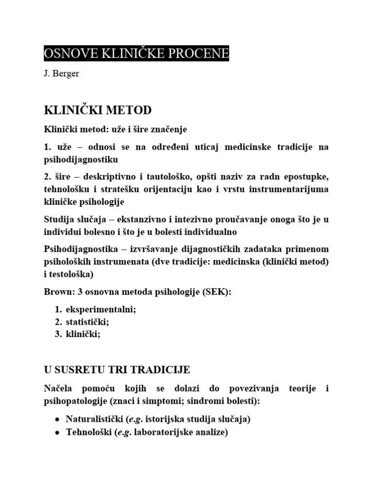 Osnove Kliničke Procene | PDF