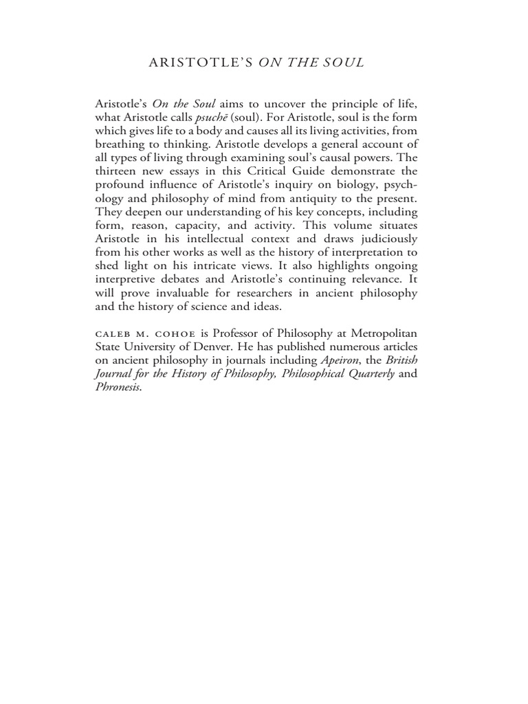 Aristotle's On The Soul | PDF | Perception | Aristotle