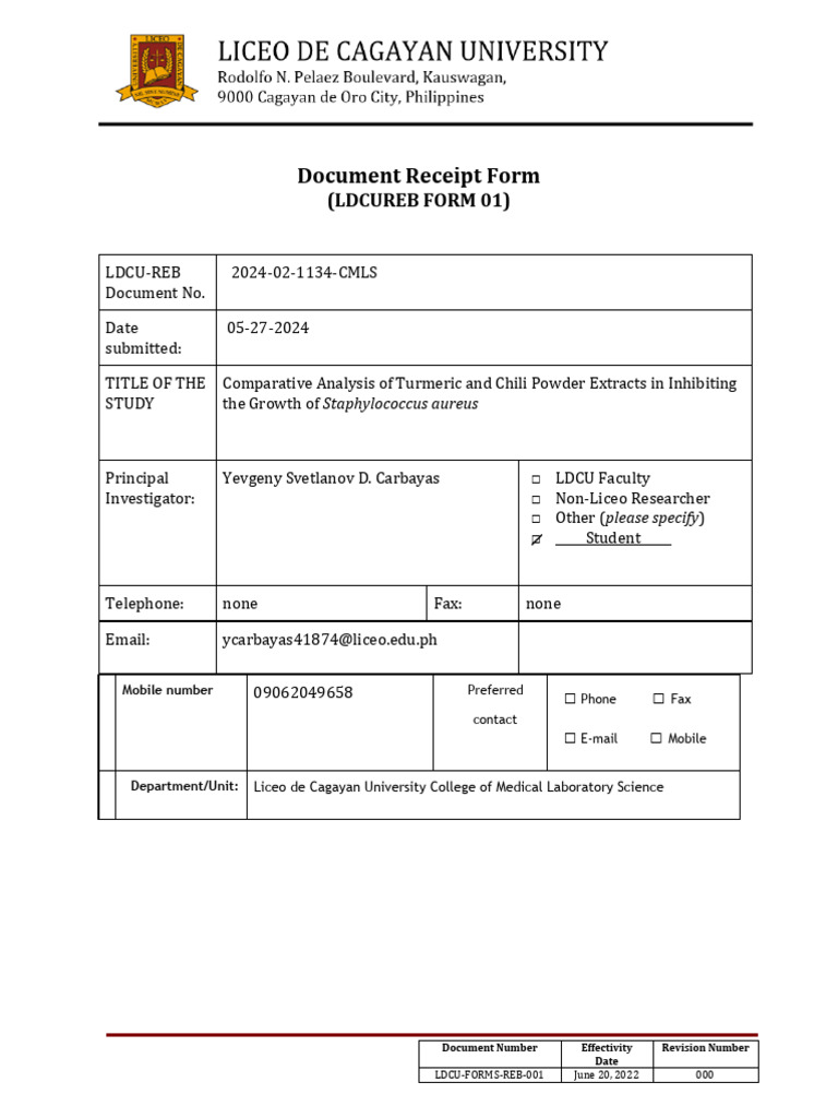 LDCU FORMS REB 001 Document Reciept Form - 01 | PDF