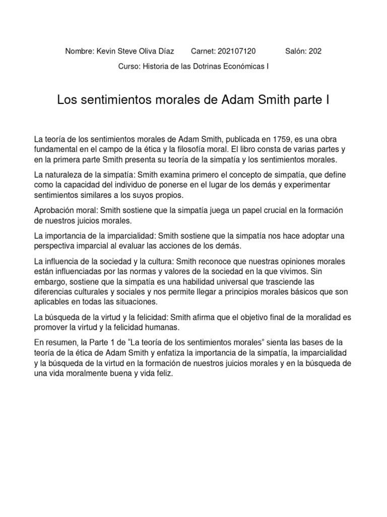Los Sentimientos Morales de Adam Smith | PDF | Moralidad | Adam Smith