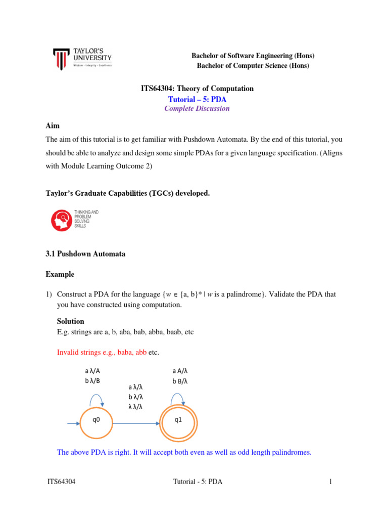 ToC Tutorial 5 - PDA Solution Discussed | PDF | Personal Digital ...