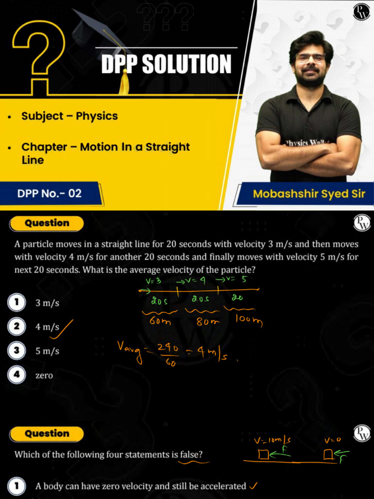Motion in A Straight Line - DPP 02 Solution Notes - JEE Ultimate Crash ...