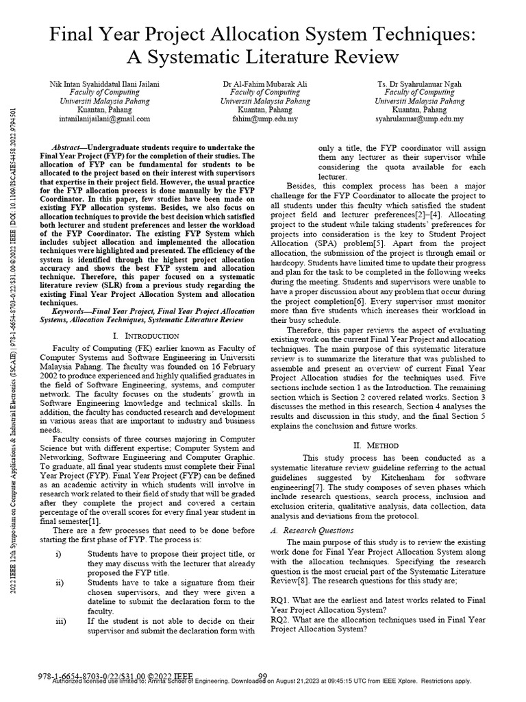 Final Year Project Allocation Review | PDF | Algorithms | Mathematical ...