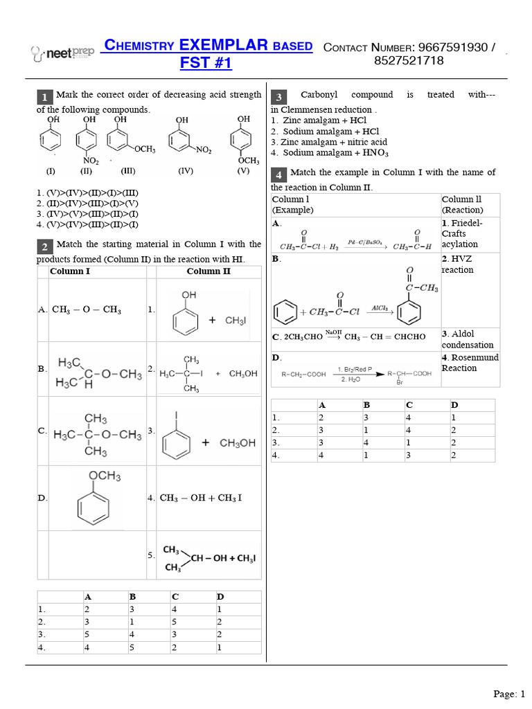 Chemistry EXEMPLAR Based FST #1 | PDF | Atomic Orbital | Chemical Reactions