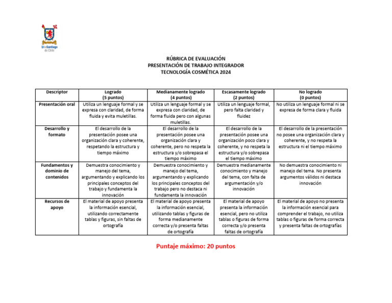RuÌ Brica de Evaluacioì N Presentacioì N Oral 2024-1 | PDF | Comunicación humana
