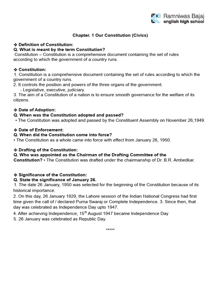 Chapter 1 (Civics) - Our Constitution - Civics.. | PDF